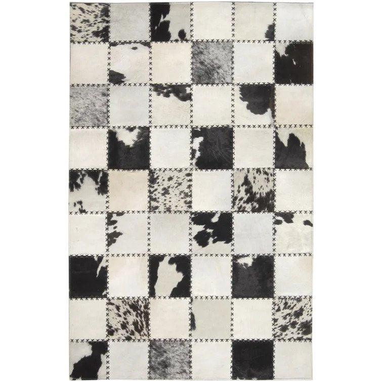 Madisons Black And White Cow Spot Square Pattern Patchwork Cowhide Rug ...