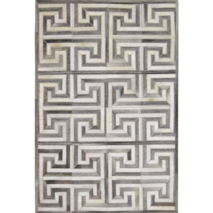 Madisons Gray and White Cowhide Rug - Patchwork Maze Pattern – Posh Rug
