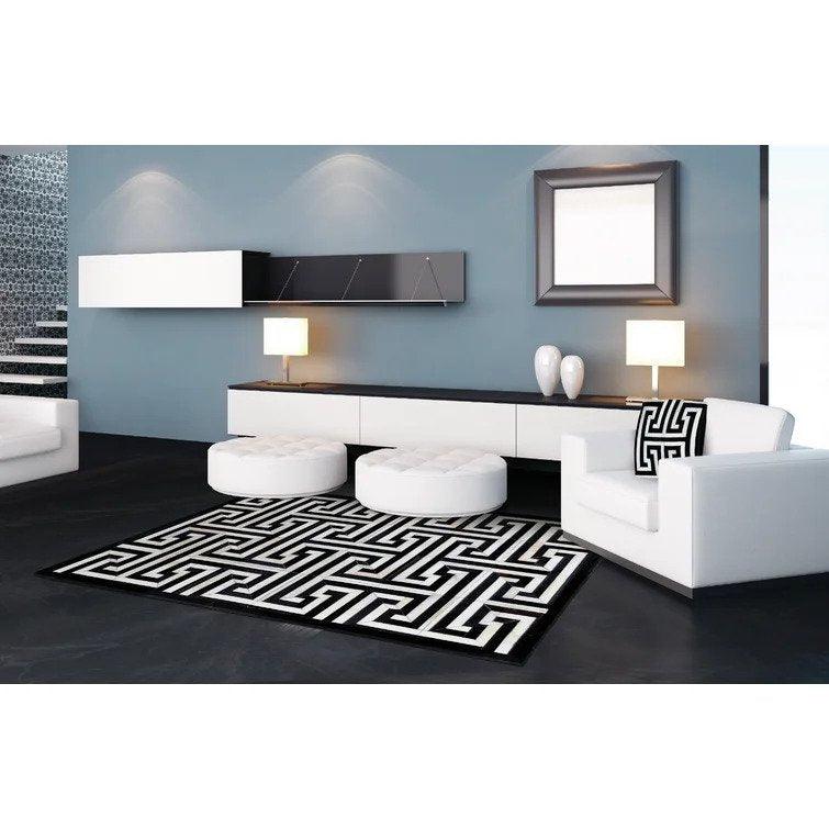 Madisons Maze Pattern Black And White Cowhide Area Rug – Posh Rug