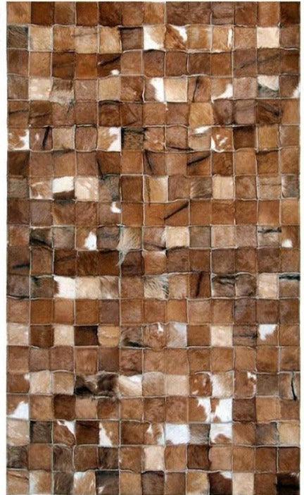 One of a kind Handmade genuine cowhide rug - Brown Squares – Posh Rug