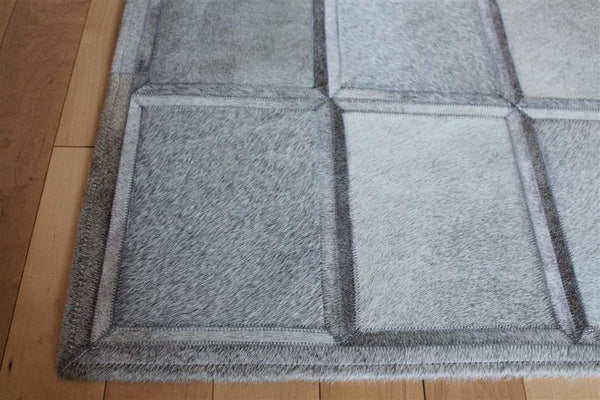 Madisons Multi-Tone Grey Patchwork Brick Pattern Cowhide Area Rug ...